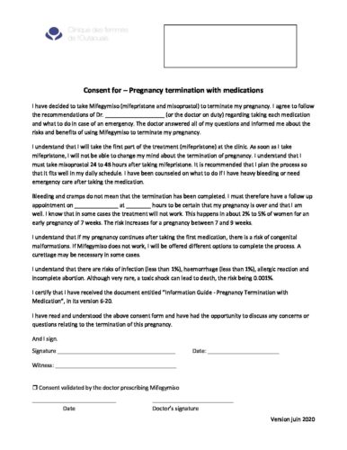 Consentement mifé english 2020 - Clinique des femmes de lâ